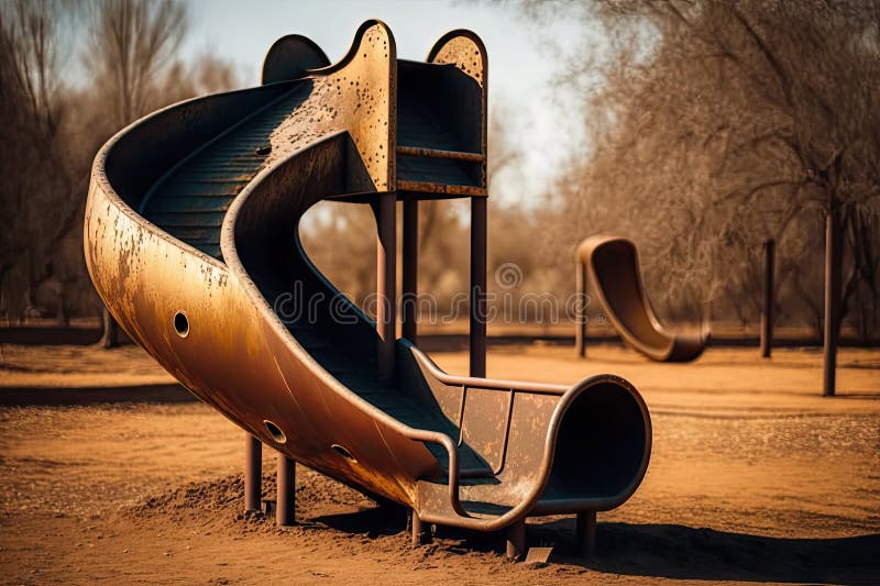 Metal Slide with a Rusty Finish in an Empty Playground Stock ...