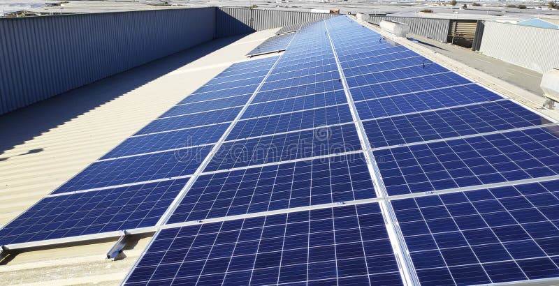 Metal Solar Panel Roof in an Industrial Warehouse Stock Photo - Image ...