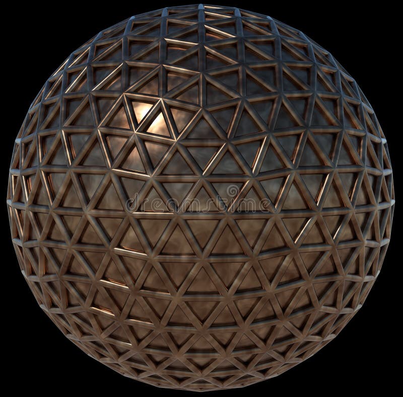 Metal Sphere Wrapped into a Mesh of Triangles, Isolated on Black Stock ...