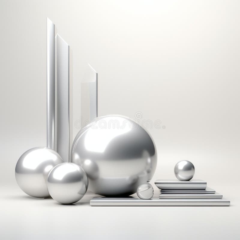 Minimalist Silver Space 3d Rendering with Chromatic Sculptural Slabs ...