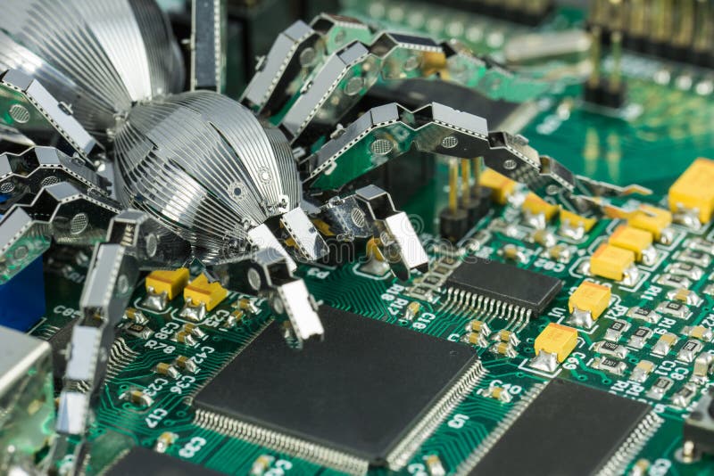 A metal spider on a PCB stock photo. Image of silver - 45928622