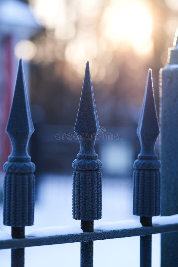 Metal spike fence stock image. Image of fence, spikes - 365130621
