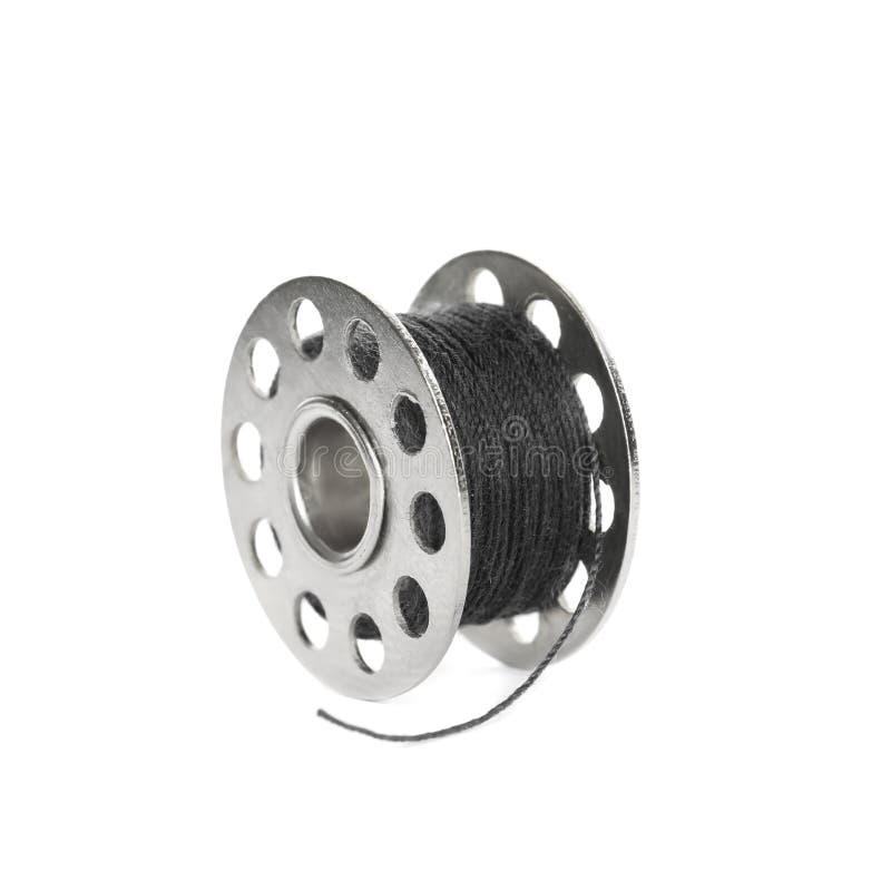 Metal Spool of Black Sewing Thread Isolated on White Stock Photo ...