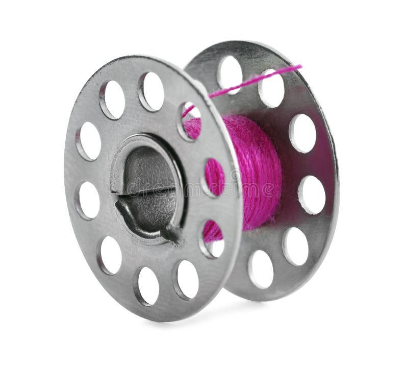Metal Spool of Bright Pink Sewing Thread Isolated on White Stock Photo ...