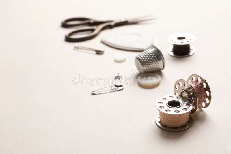 Metal Spools with Threads on Table Stock Image - Image of metal ...