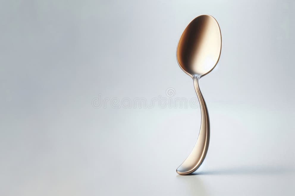 A Metal Spoon with a Curved Handle Stands Upright. Space for Text ...