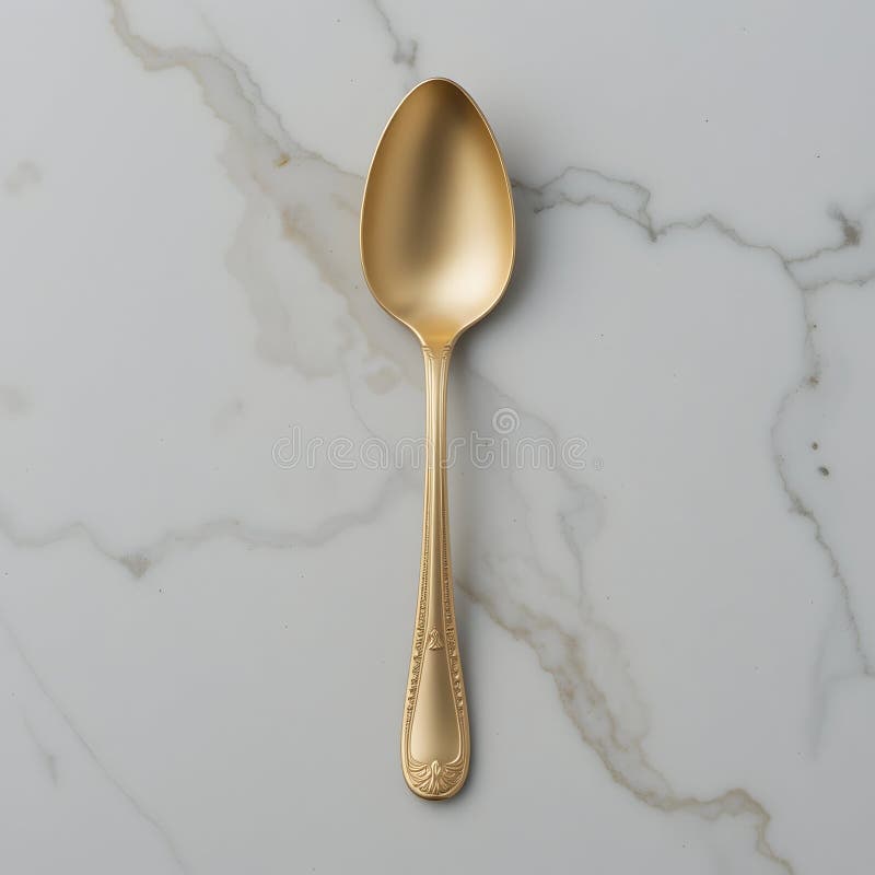 Ornate Metal Spoon with a Gold Finish, Featuring Intricate Designs on ...