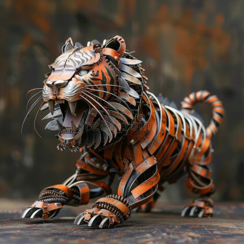 Metal Spring Handcraft Tiger with a Striped Coiled Body Stock ...