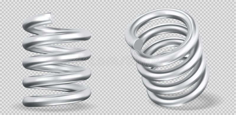 Metal Spring Silver Realistic Set with Swirls Isolated Vector ...