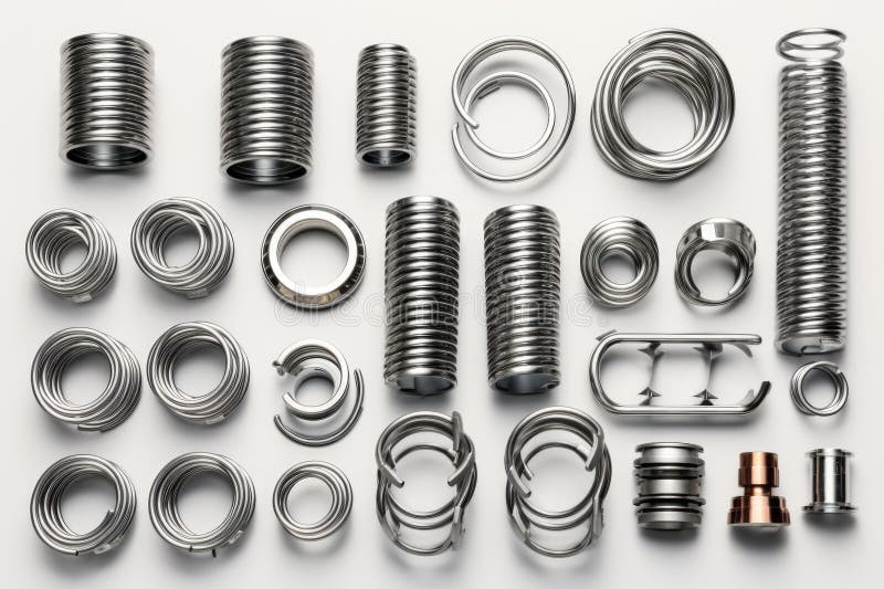 Metal Springs and Nuts on a White Surface, Useful for Industrial ...