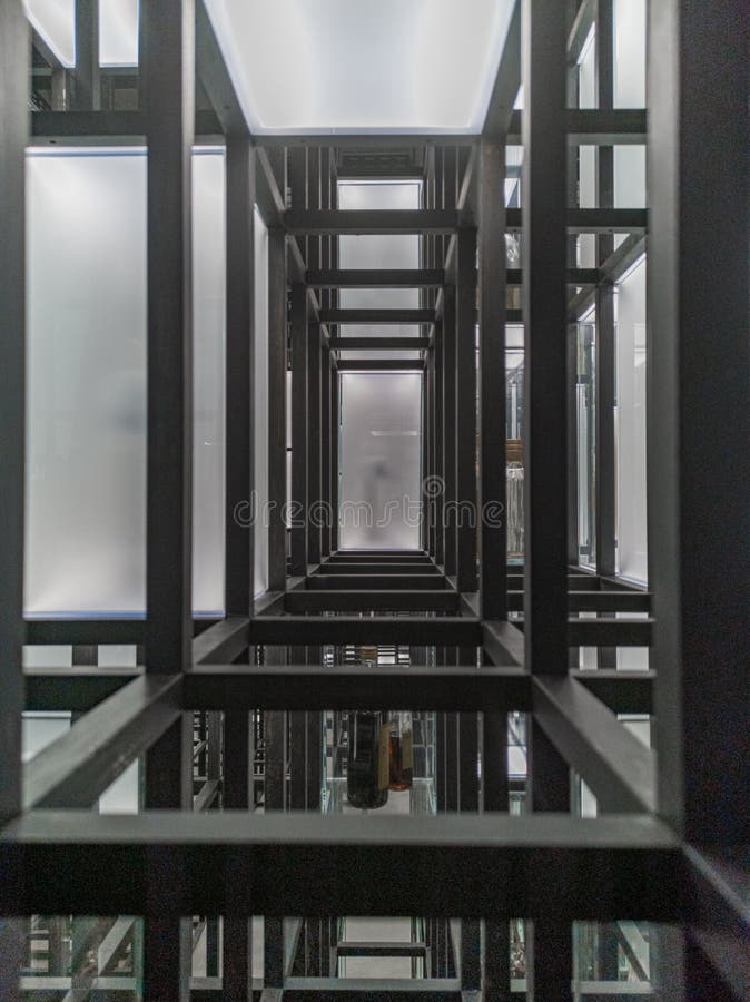 Metal Square Construction with Lighting Boxes Stock Image - Image of ...