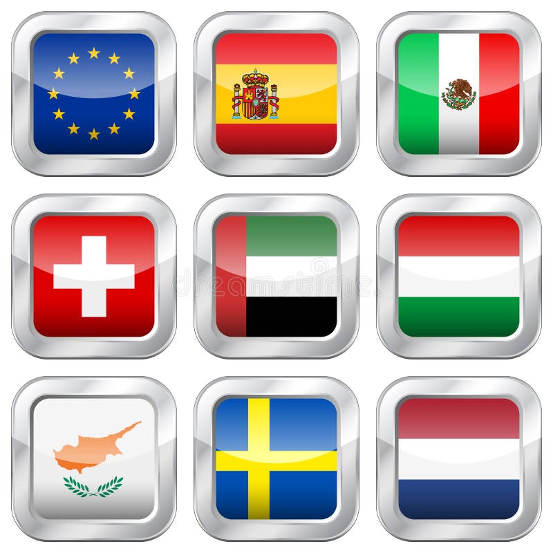 National Flags Square Icon Set Stock Vector - Illustration of button ...