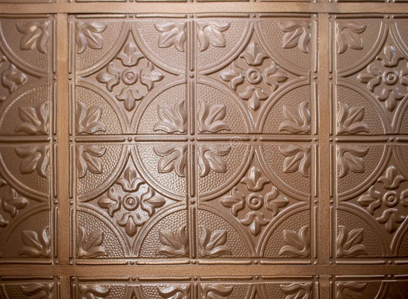 Metal Squared Design Pattern Ceiling Tile Painted Brown Stock Image ...