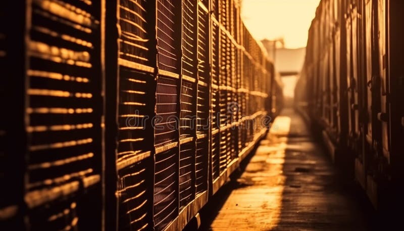 Metal Stack Reflects Bright Sunset on Futuristic Built Structure ...