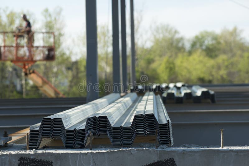 Metal Stacked on Contruction Site Stock Photo - Image of work, tree ...