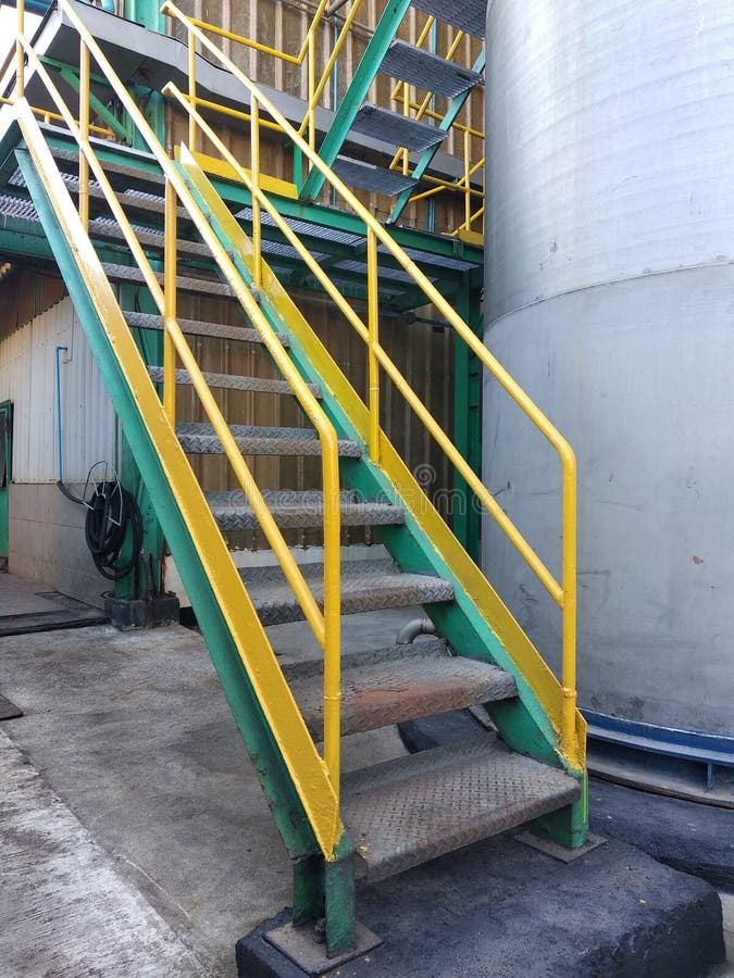 Metal Staircase at Industrial Building Stock Image - Image of yellow ...