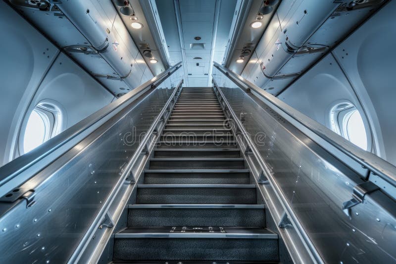 Metal Staircase Leading Upwards Inside Airplane Fuselage Stock Image ...