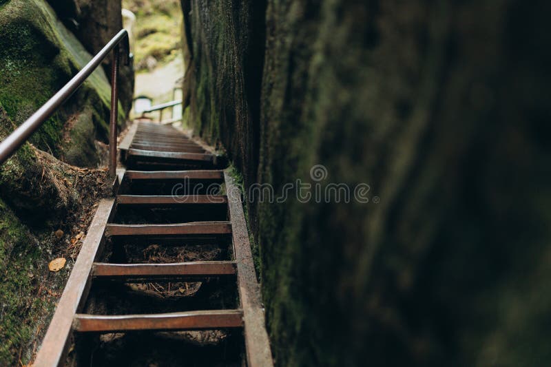 Metal Staircase on a Mountain Path. Hiking in the Mountains Stock Image ...