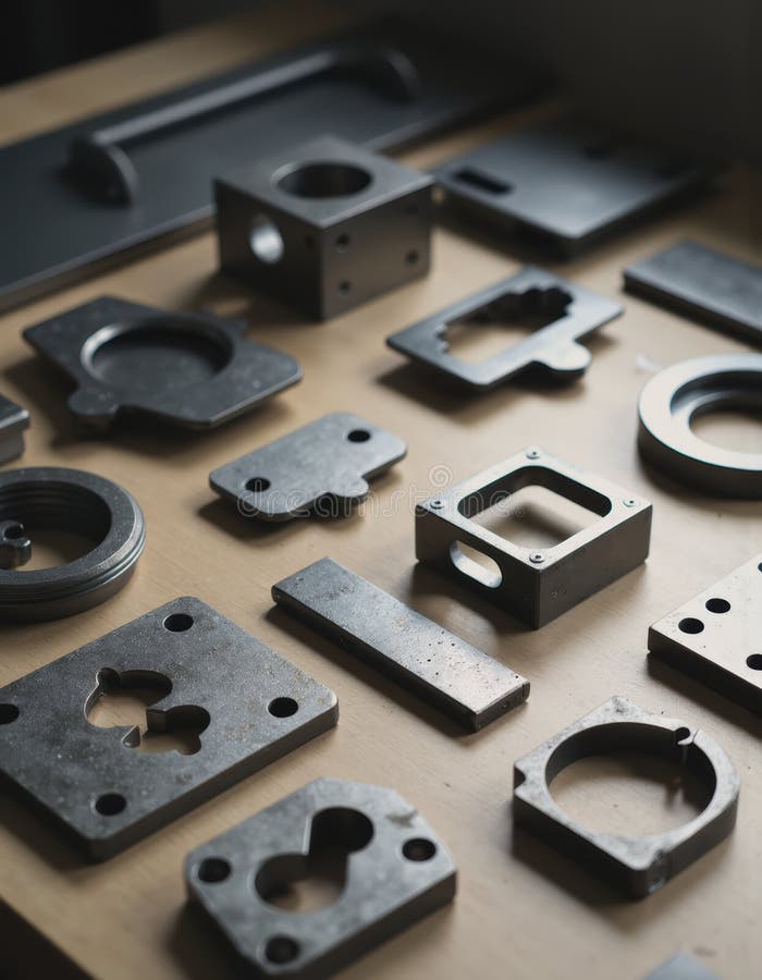 Metal Stamping Press with Various Formed Parts and Tooling Displayed on ...