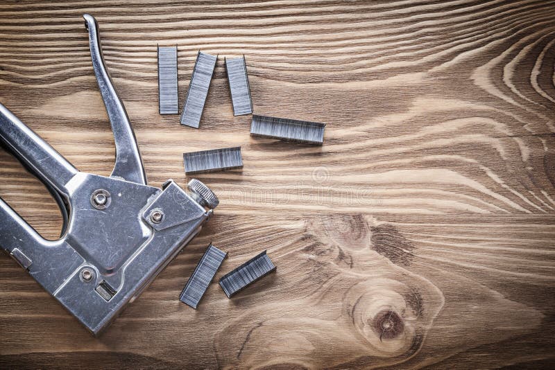 Metal Stapler Gun Staples on Wood Board Construction Concept Stock ...