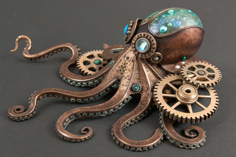 Metal Steampunk Octopus Made of Bronze, Copper and Irisdescent Metal ...