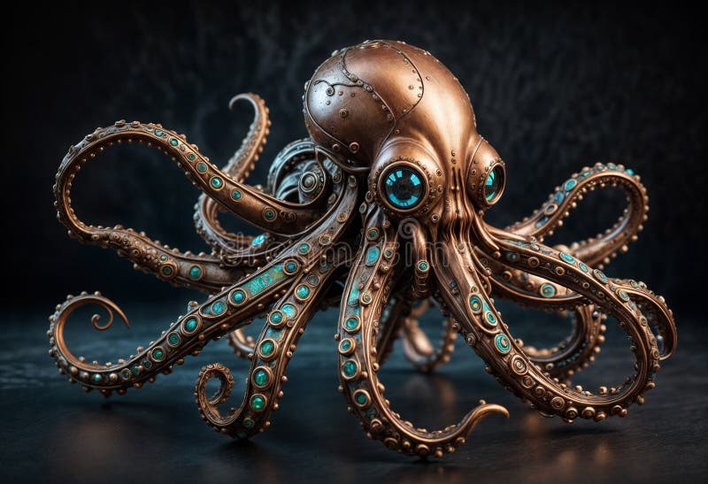 Metal Steampunk Octopus Made of Bronze, Copper and Irisdescent Metal ...