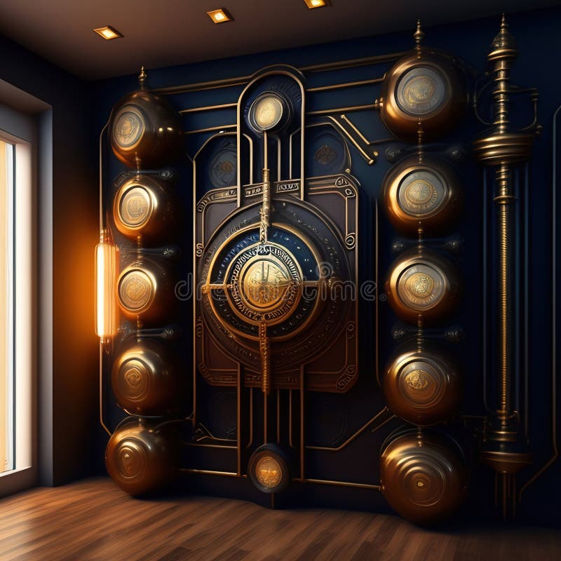Generative AI: Metal Steampunk Wall with Mechanism and Metal. Abstract ...