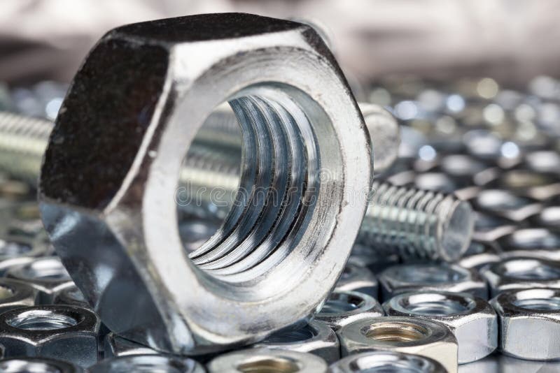 Metal Steel Nuts for Installation Work Stock Image - Image of closeup ...