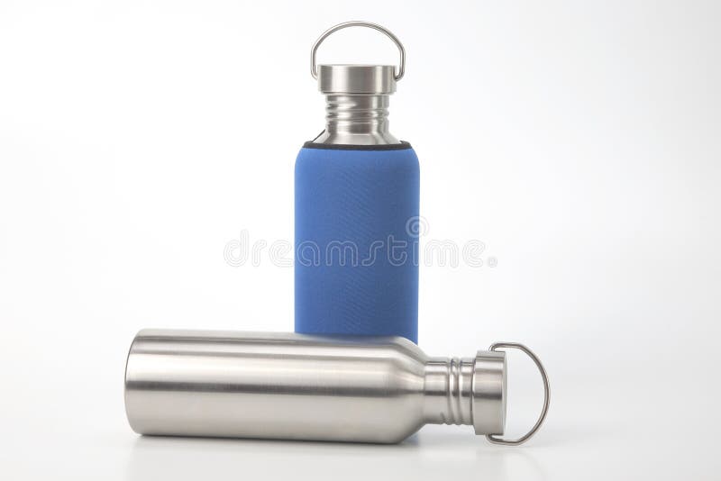 Metal Steel Water Flasks on White Background. Metal Drinking Utensils ...