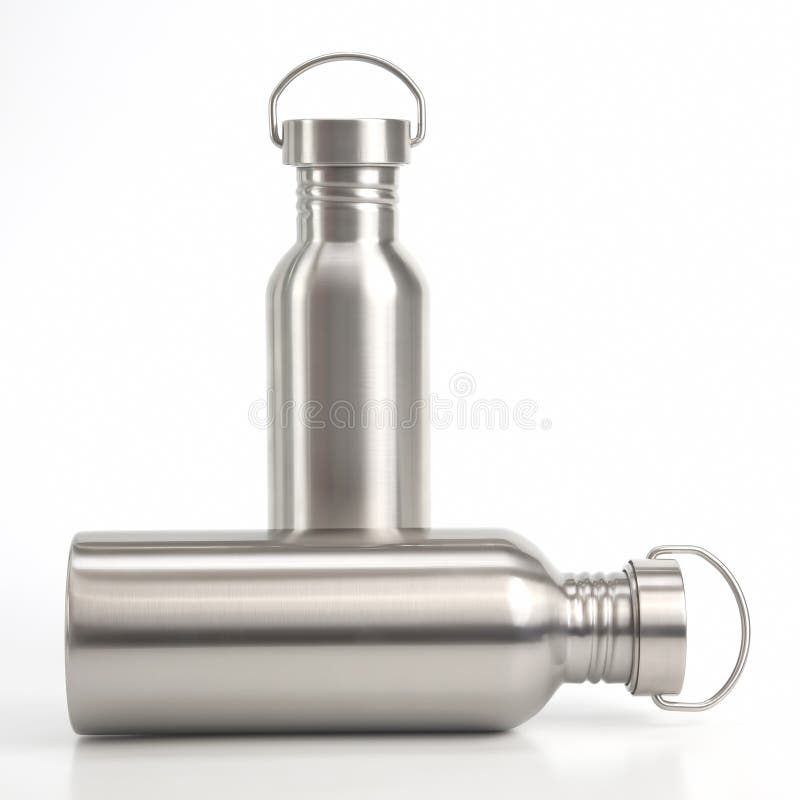 Metal Steel Water Flasks on White Background. Metal Drinking Utensils ...