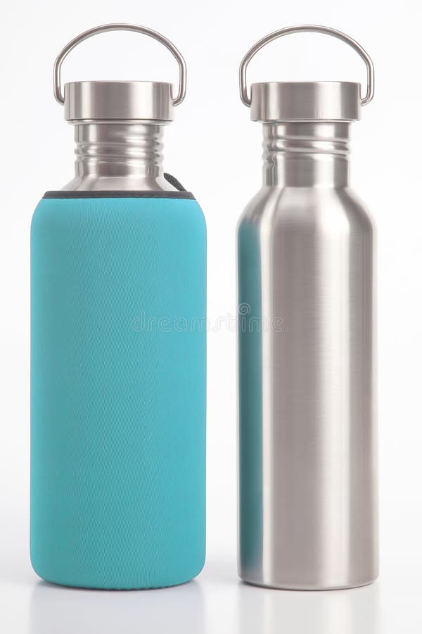 Metal Steel Water Flasks on White Background. Metal Drinking Utensils ...