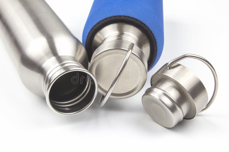 Metal Steel Water Flasks on White Background. Metal Drinking Utensils ...