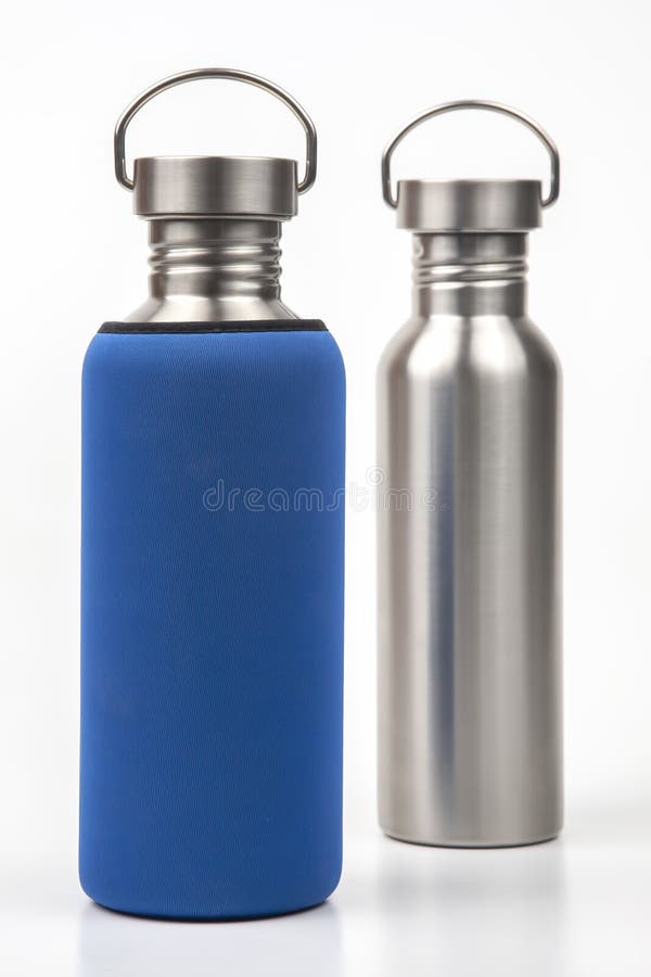 Metal Steel Water Flasks on White Background. Metal Drinking Utensils ...