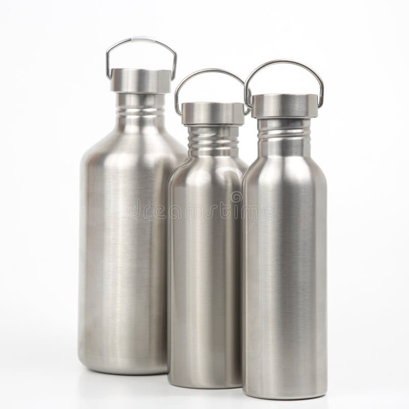 Metal Steel Water Flasks on White Background. Metal Drinking Utensils ...