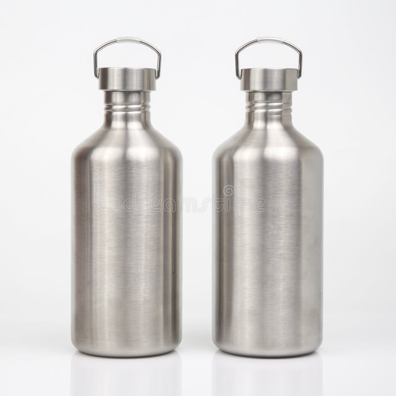 Metal Steel Water Flasks on White Background. Metal Drinking Utensils ...