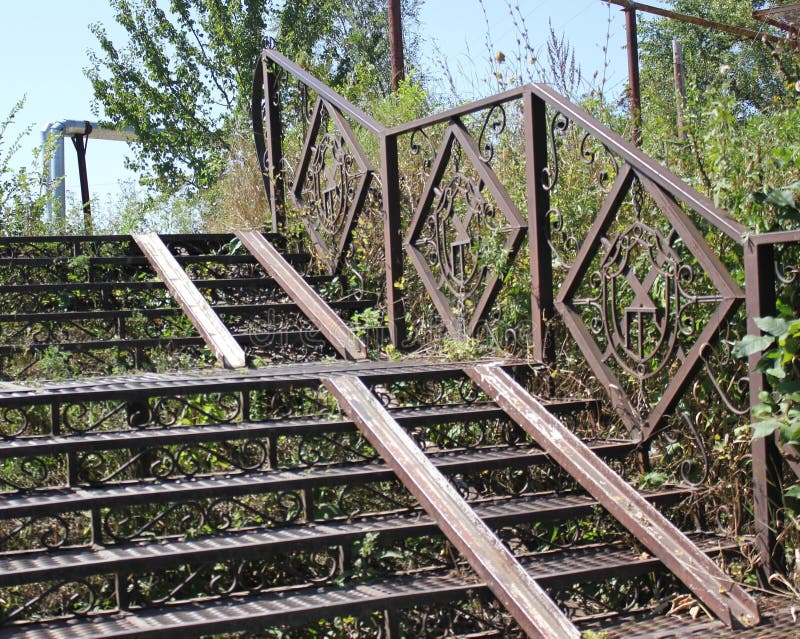 Metal Steps and Handrailings Stock Image - Image of tree, iron: 287736711