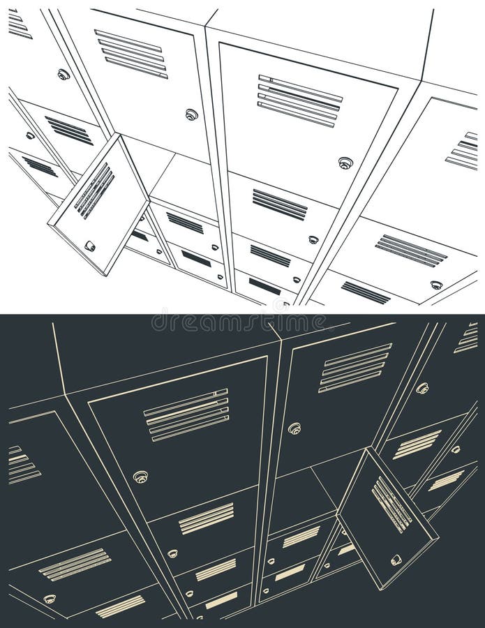 Metal Storage Lockers Close Up Sketches Stock Vector - Illustration of ...