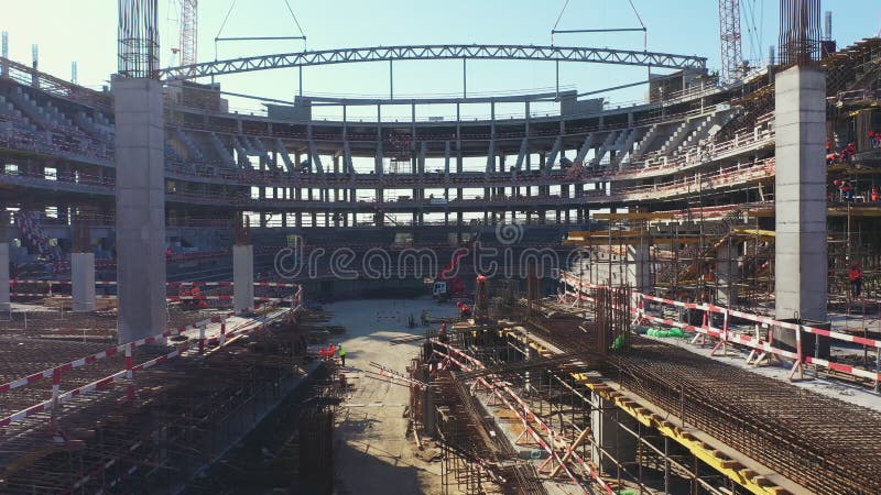 Concrete Foundation of City Stadium and Metal Structures Stock Video ...