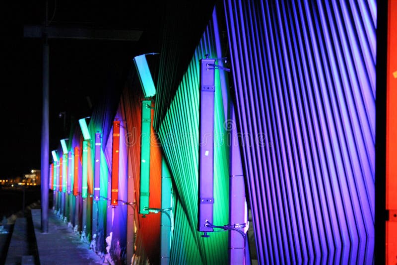 Metal Structures of Different Colors at Night Stock Image - Image of ...