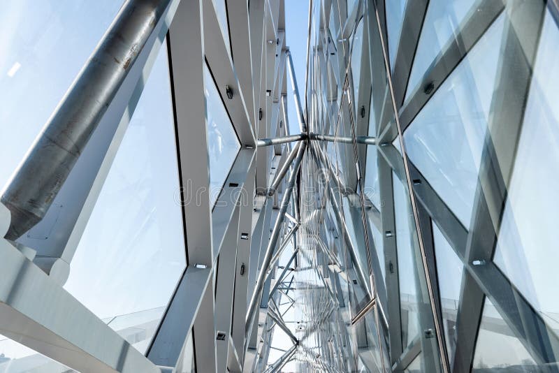 Metal Structures on the Glass Facade of the Building. Stock Photo ...