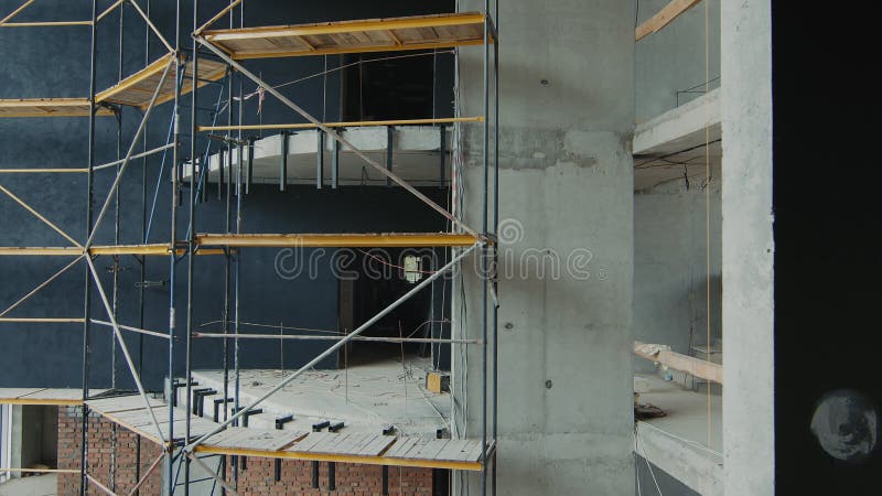 Metal Structures Inside the Building during Construction. Welding Works ...