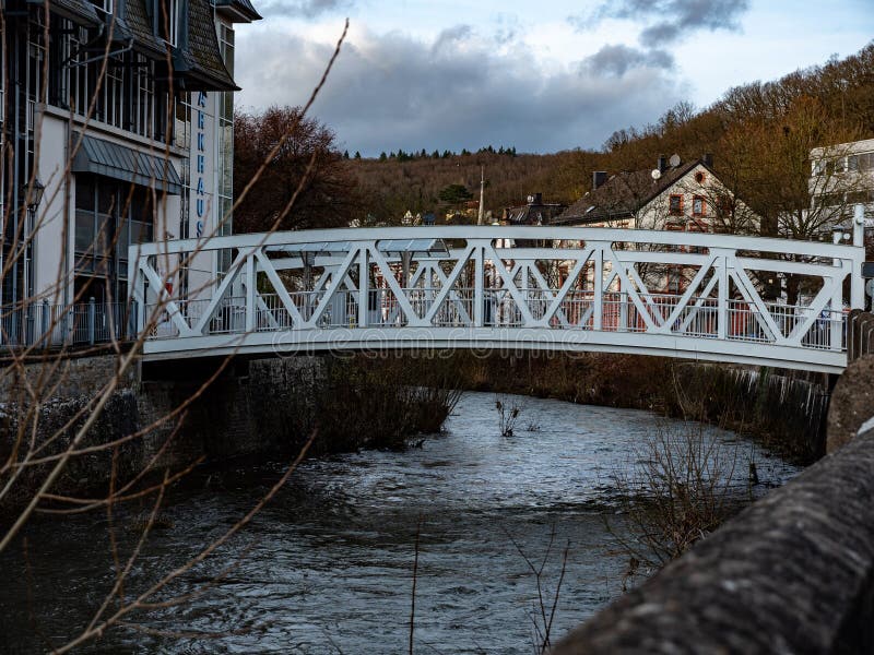 Metal Strut Bridge Over a Small River Stock Image - Image of village ...
