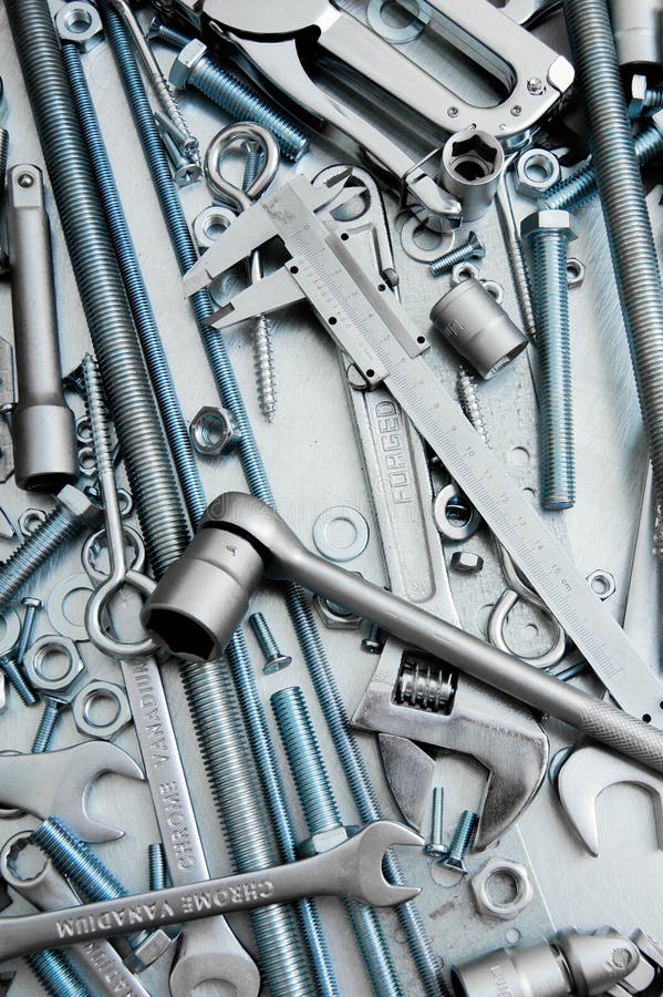 Metal Style. Many Tools on the Scratched Metal Stock Image - Image of ...