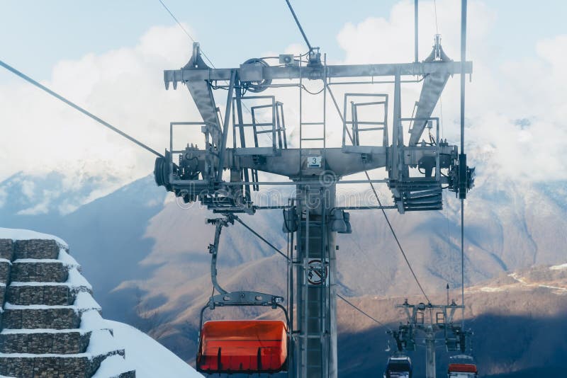 Metal Support of the Cable Car in the Mountains. Lift at the Ski Resort ...