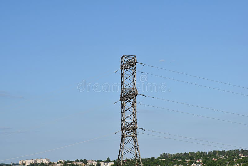 Metal Support for Power Lines Stock Image - Image of current, blue ...