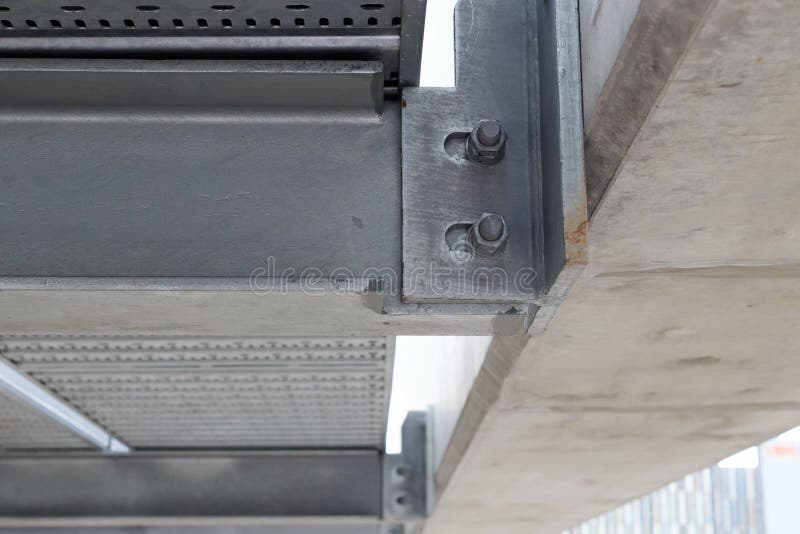 Metal Supports Bolts, Nuts, Threaded on Beams of the Steel Construction ...