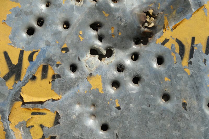 Metal Surface with Bullet Holes Stock Image - Image of grunge, surface ...