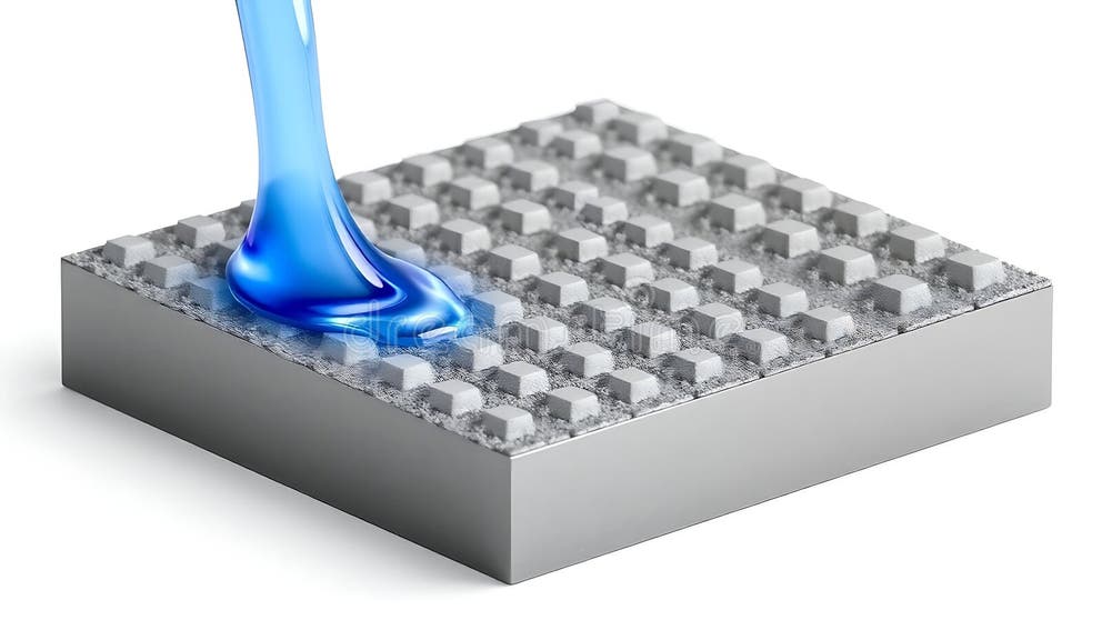 Metal Surface with Blue Liquid, Industrial Material and Fluid Dynamics ...