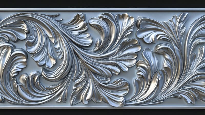 Metal Surface Embossed with Intricate Silver Floral Design. Stock Image ...