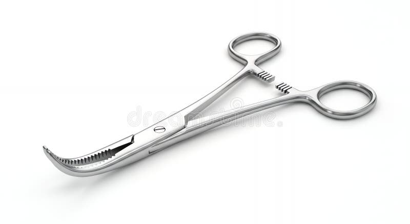 Metal Surgical Clamp with Curved Jaws and Ring Handles on White ...